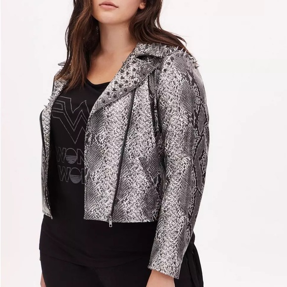 torrid | Jackets & Coats | Torrid Silver Leather Moto Jacket Snakeskin ...